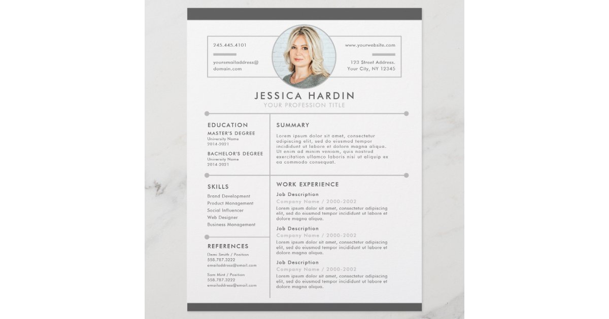 Modern Clean White & Grey Photo Job Resume Flyer | Zazzle