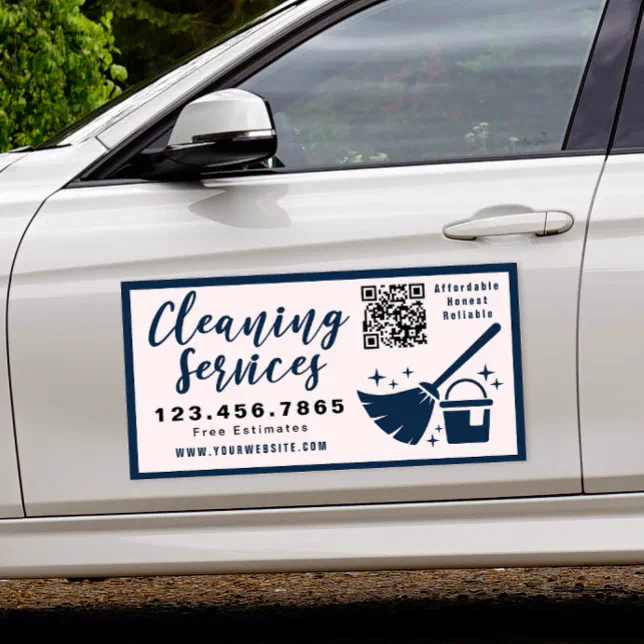 Modern Cleaning Services QR Code Business Car Magnet | Zazzle
