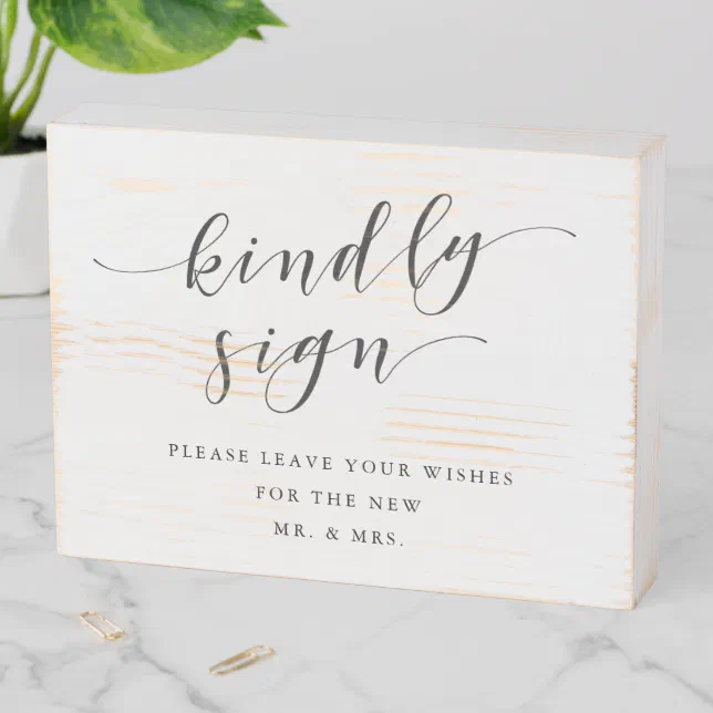 Modern Clligraphy Wedding Guestbook Kindly Sign | Zazzle