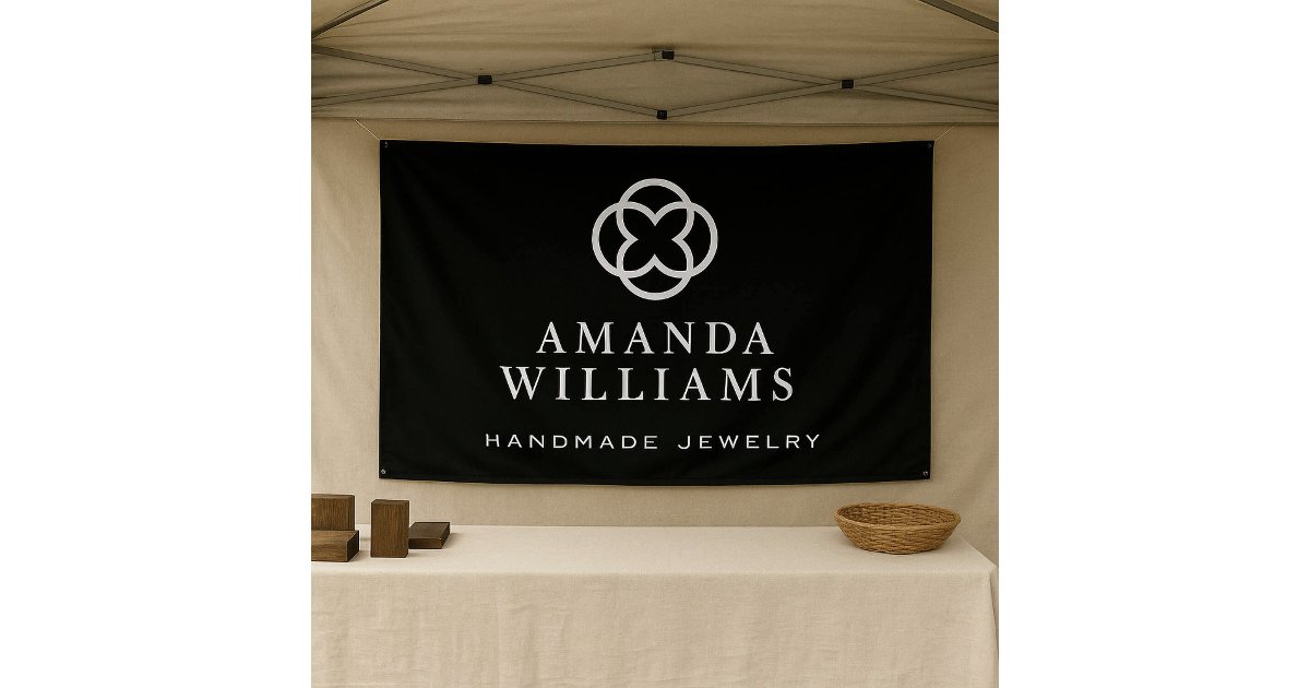 Modern Clover Logo Luxury Boutique Black Banner | Zazzle