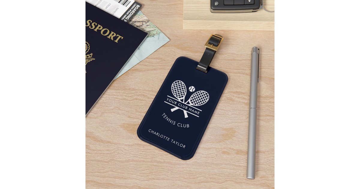 Modern Club Name Tennis Icons Navy Blue Custom Luggage Tag | Zazzle