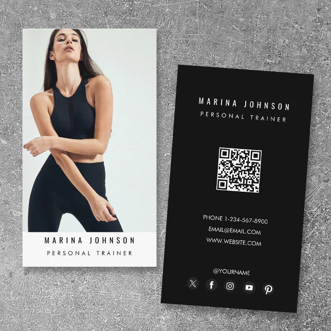 Modern Coach Fitness Trainer Photo QR Code Business Card | Zazzle