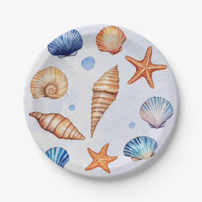 Modern Coastal Sea Shells Treasure Ocean Birthday Paper Plates | Zazzle