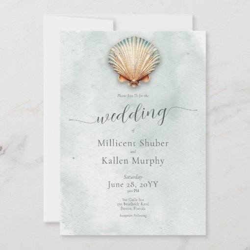 Modern Coastal Seashell Aqua Wedding Invitation | Zazzle