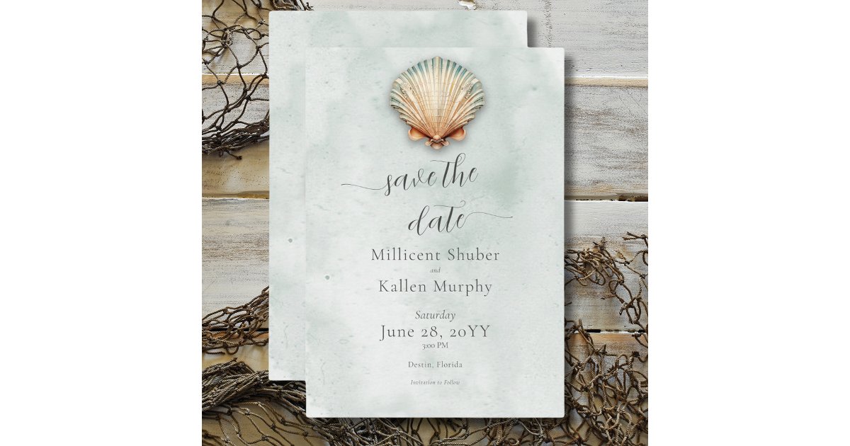 Modern Coastal Seashell Aqua Wedding Save The Date | Zazzle