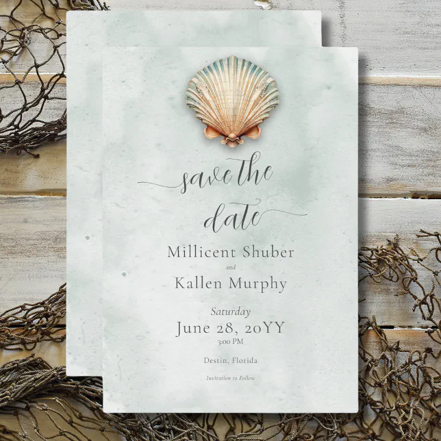Modern Coastal Seashell Aqua Wedding Save The Date | Zazzle