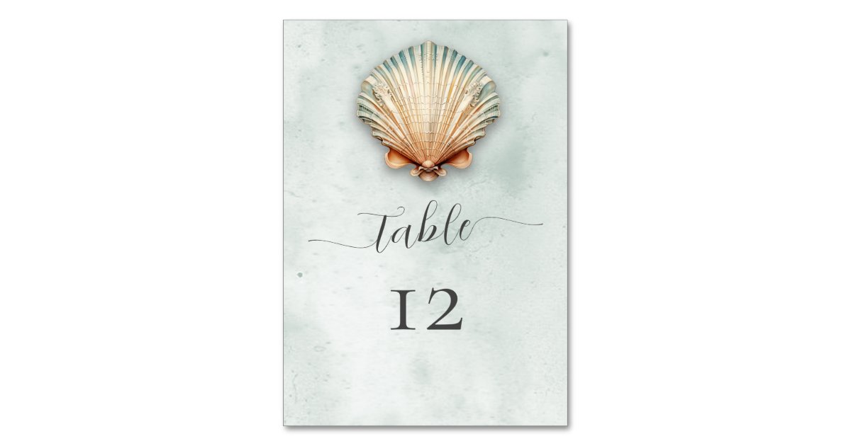 Modern Coastal Seashell Aqua Wedding Table Number | Zazzle