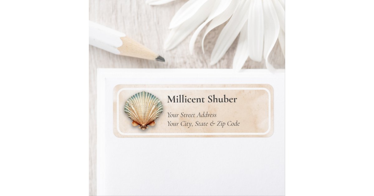 Modern Coastal Seashell Sand Label | Zazzle