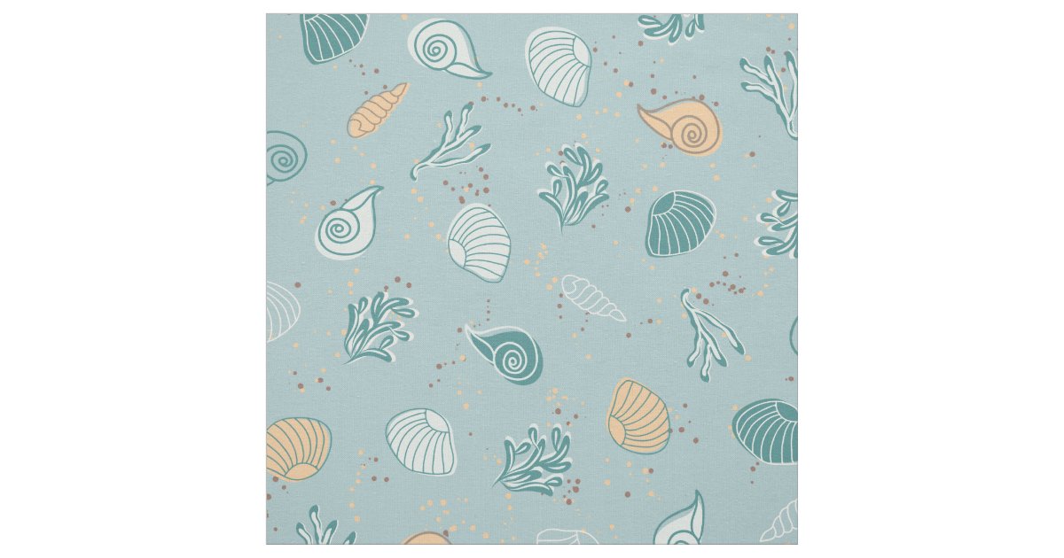Modern Coastal Style Sea Shells Pattern Marine Fabric | Zazzle