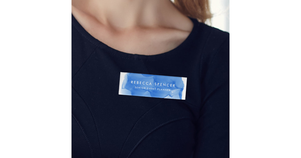 Modern Cobalt Blue Abstract Watercolor Name Tag | Zazzle