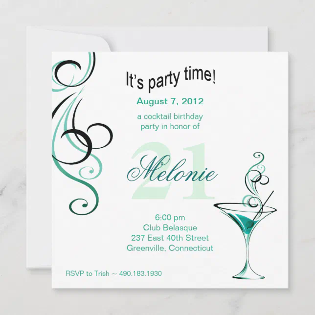Modern Cocktail Birthday Party (aqua) Invitation | Zazzle