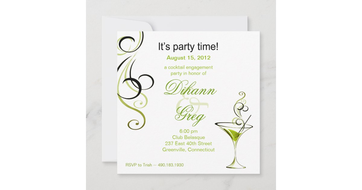 Modern Cocktail Engagement Party (lime) Invitation | Zazzle