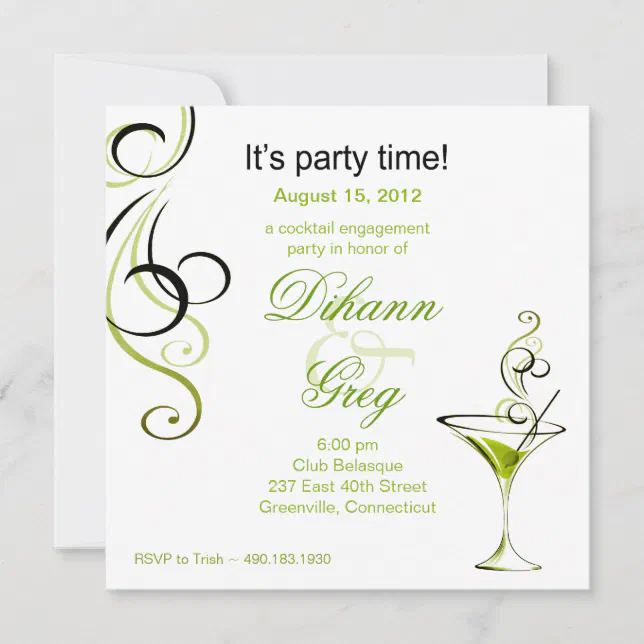Modern Cocktail Engagement Party (lime) Invitation | Zazzle