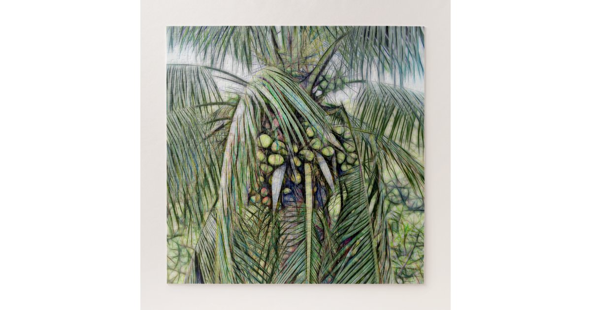 Modern Coconuts Palm Tree Tropical Greenery Jigsaw Puzzle | Zazzle