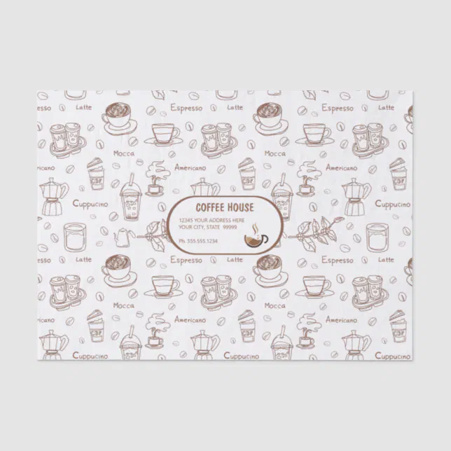 Modern Coffee Pattern Personalized Tissue Paper | Zazzle