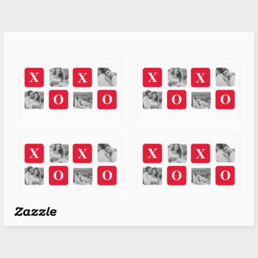 Modern Collage Couple Photo & Red XOXO Rectangular Sticker | Zazzle