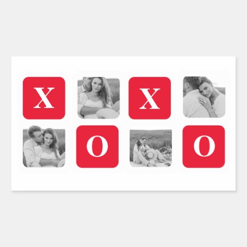 Modern Collage Couple Photo & Red XOXO Rectangular Sticker | Zazzle