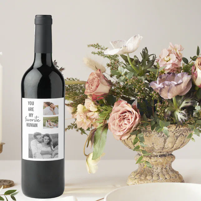 Modern Collage Couple Photo & Romantic Love Quote Wine Label | Zazzle