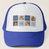 Modern Collage Photo & Blue Happy Fathers Day Gift Trucker Hat | Zazzle