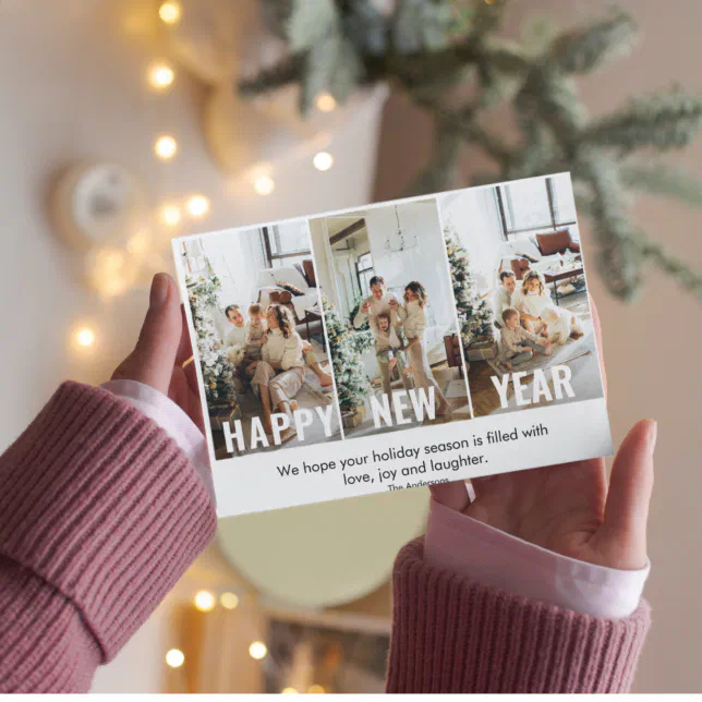 Modern Collage Photo & Happy New Year Postcard | Zazzle