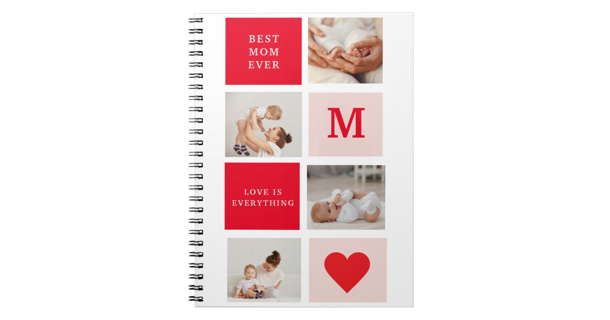 Modern Collage Photo Red & Pink Best Mom Ever Gift Notebook | Zazzle
