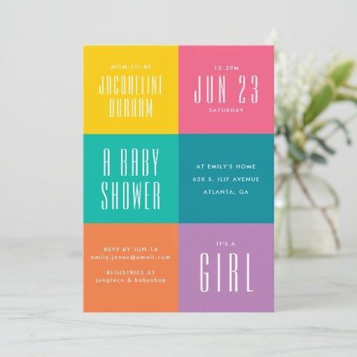 Modern Color Block Baby Shower Invitation | Zazzle