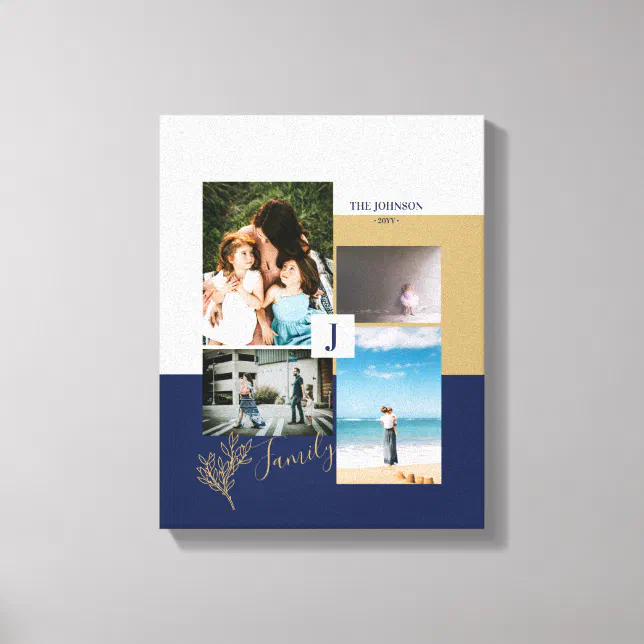 Modern Color block Family Photo Collage Canvas Pri | Zazzle