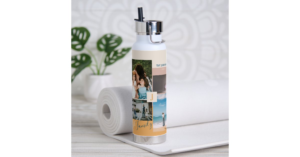 Modern Color block Family Photo Collage Water Bottle | Zazzle