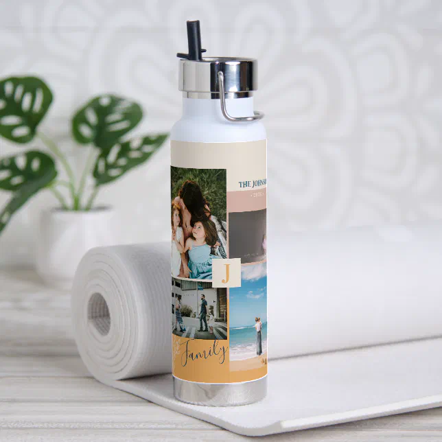 Modern Color block Family Photo Collage Water Bottle | Zazzle