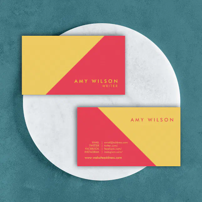 Modern Color Block Red Yellow Social Media Business Card | Zazzle
