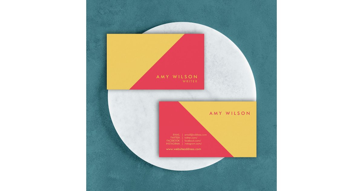 Modern Color Block Red Yellow Social Media Business Card | Zazzle