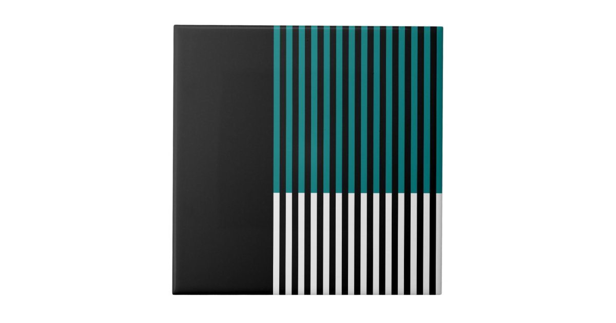 Modern Color Block Striped Teal Black White Ceramic Tile | Zazzle