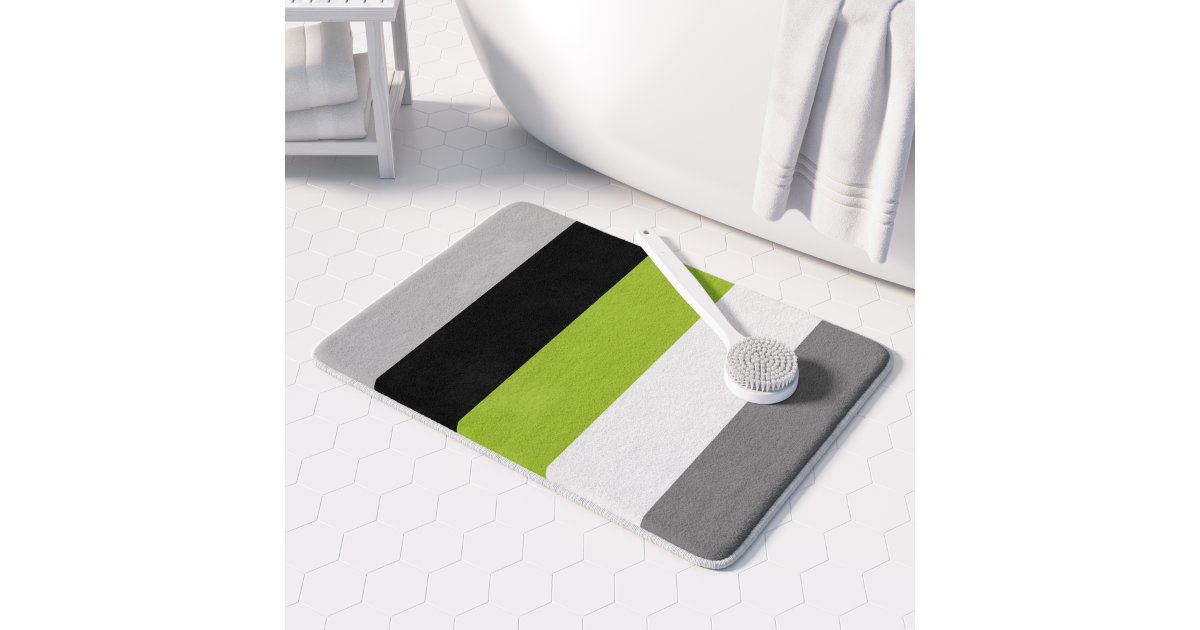 Modern Color Block Stripes Lime Green Gray Black Bath Mat | Zazzle