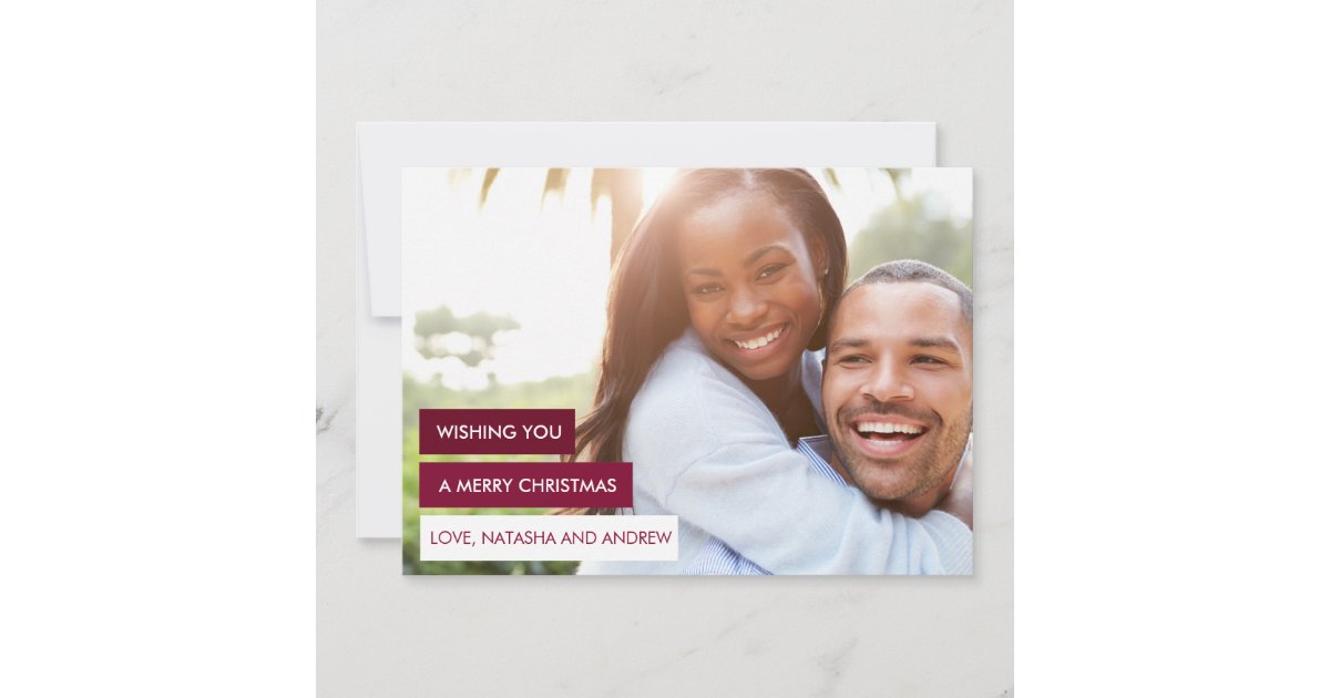 Modern Color Blocks Red Christmas Photo Card | Zazzle