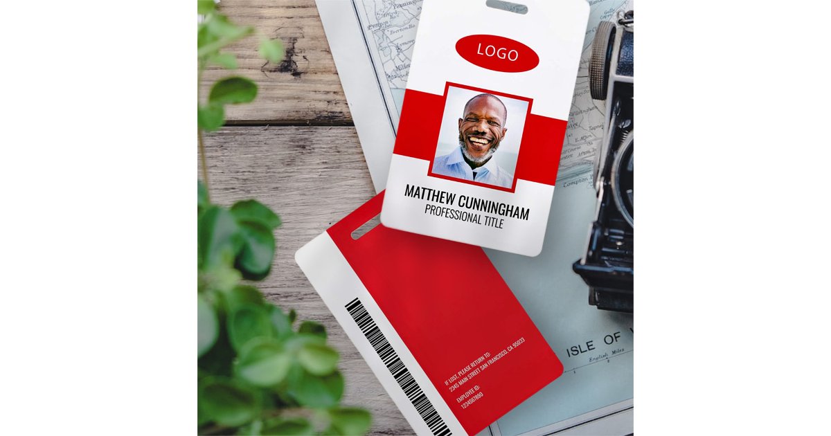 Modern Color Custom Logo Employee Name Barcode Badge | Zazzle