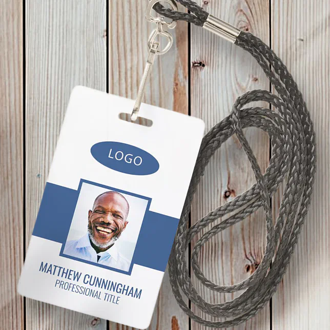 Modern Color Custom Logo Employee Name Barcode Badge | Zazzle