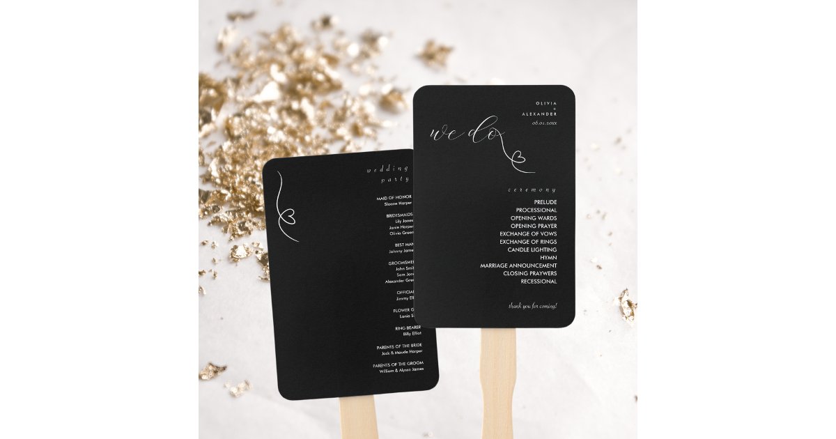 Modern Colorblock Wedding Program | White on Black Hand Fan | Zazzle