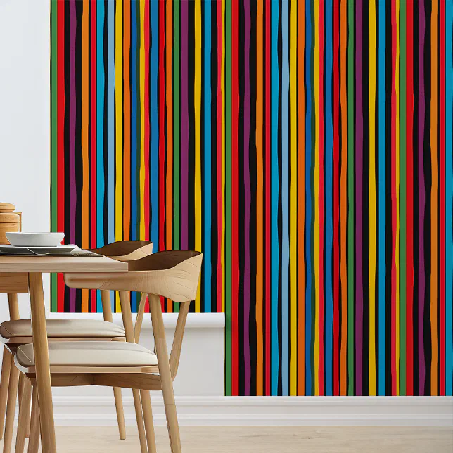 Modern Colorful Black Multicolor stripes Wallpaper | Zazzle
