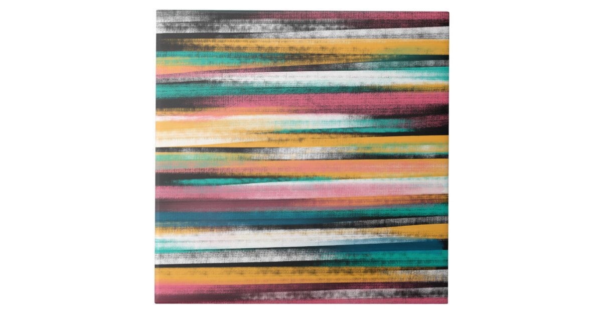 Modern Colorful Brush Strokes Stripes Oil Paint Ceramic Tile | Zazzle