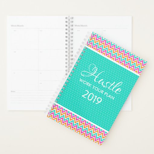 Modern Colorful Chevron Dot Hustle 2019 Planner | Zazzle