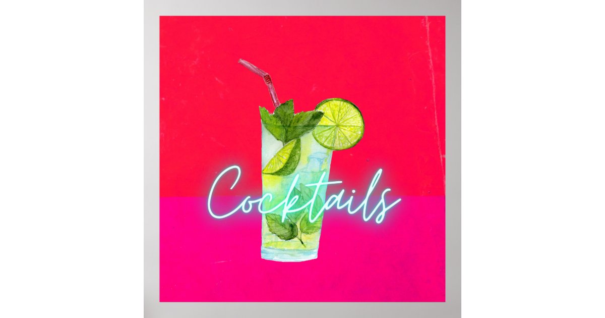 Modern Colorful Cocktails Bar Art Poster | Zazzle