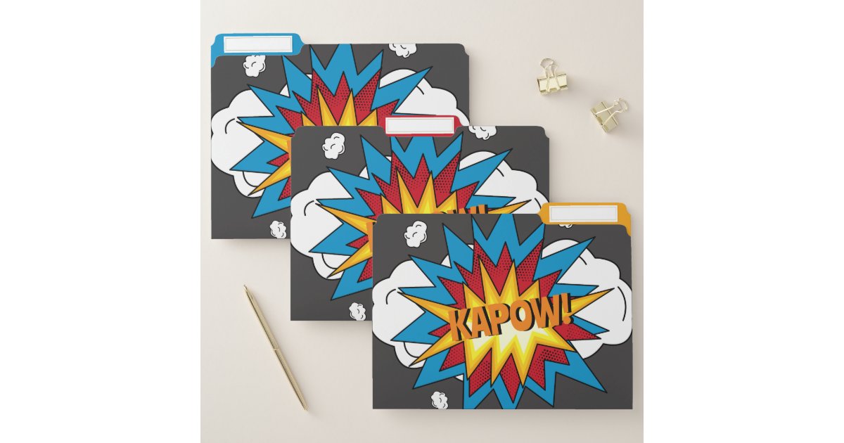 Modern Colorful Comic Book KAPOW Pop Art File Folder | Zazzle