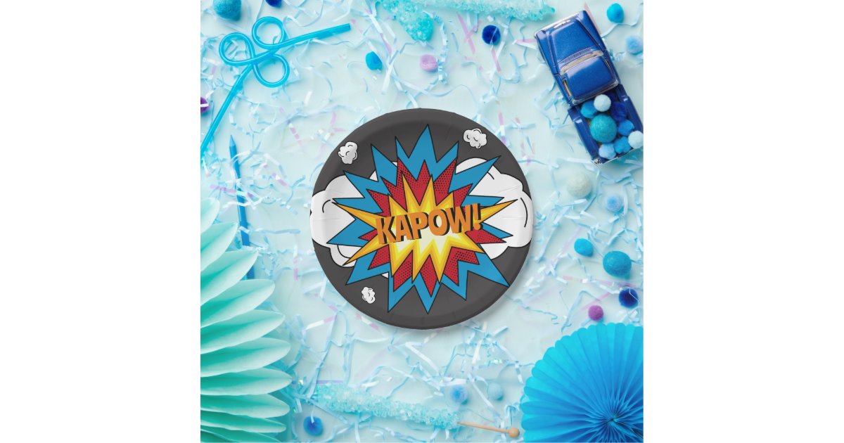 Modern Colorful Comic Book KAPOW Pop Art Paper Plates | Zazzle