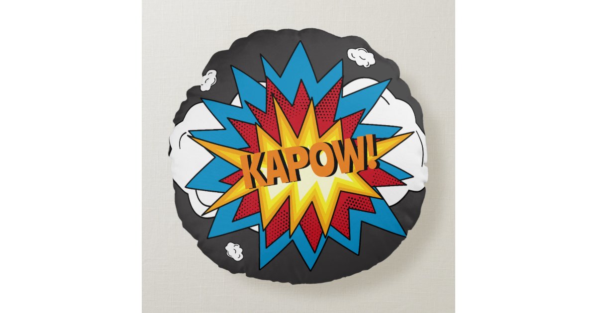 Modern Colorful Comic Book KAPOW Pop Art Round Pillow | Zazzle