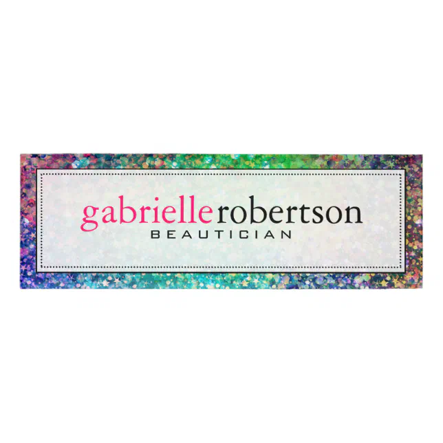 Modern Colorful Faux Glitter Name Tag | Zazzle