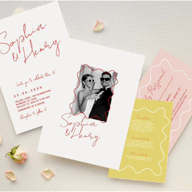 modern Colorful Fun Wavy Handwritten Wedding Invitation | Zazzle