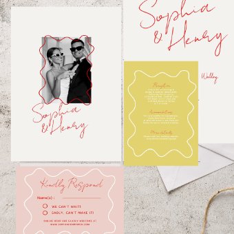 modern Colorful Fun Wavy Handwritten Wedding Invitation | Zazzle