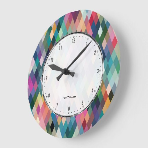 Modern Colorful Geometric Pattern Large Clock | Zazzle