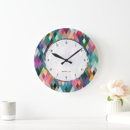 Modern Colorful Geometric Pattern Large Clock | Zazzle