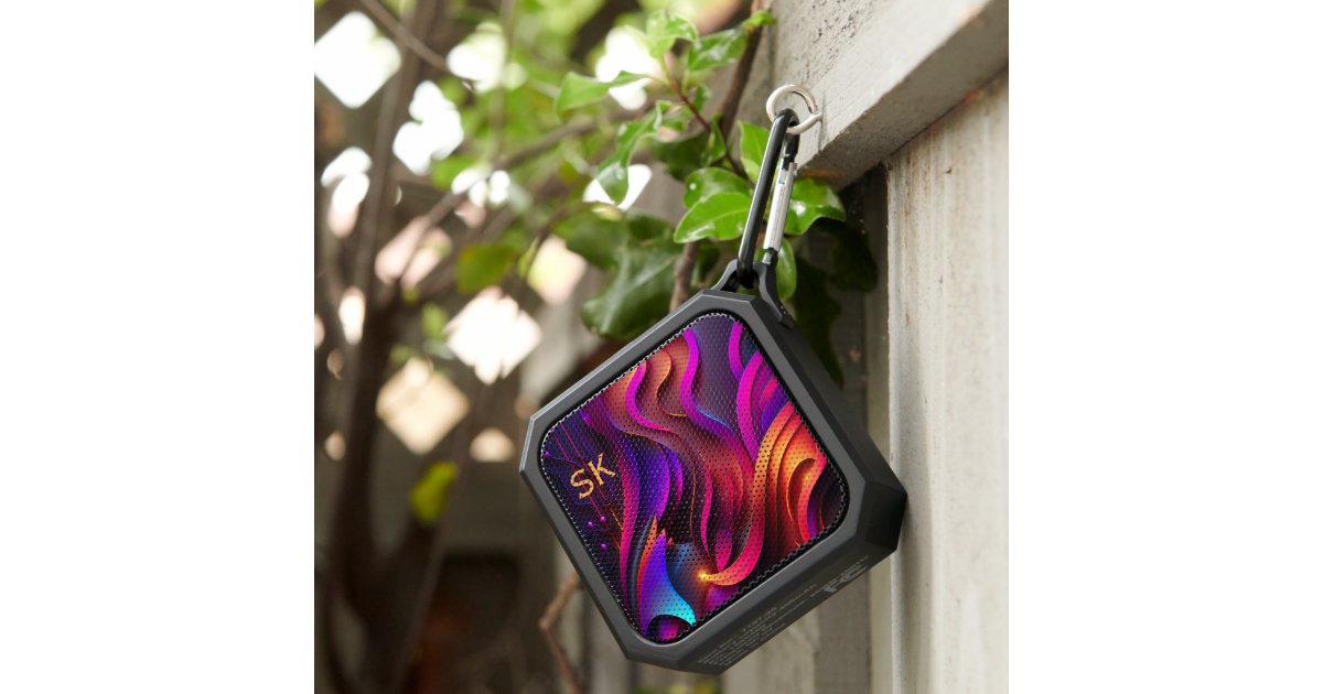 Modern colorful geometric vibrant monogram bluetooth speaker | Zazzle